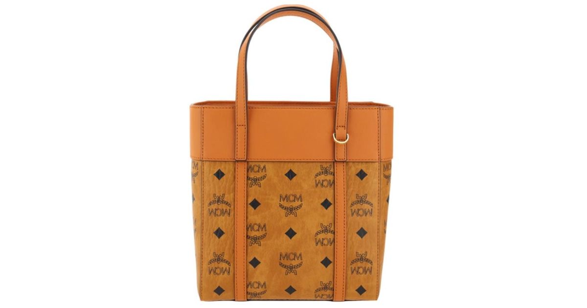 MCM Aren Logo Detailed Mini Tote Bag in Brown | Lyst