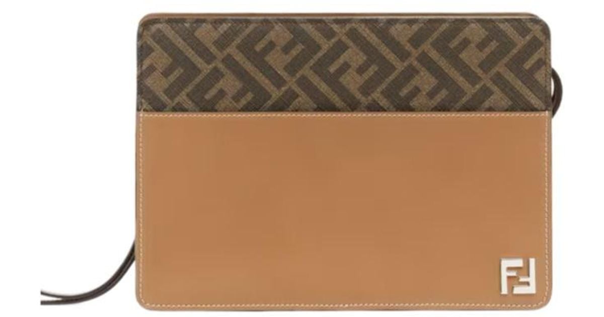 Fendi Logo Detailed Square Clutch Bag in Natural for Men | Lyst