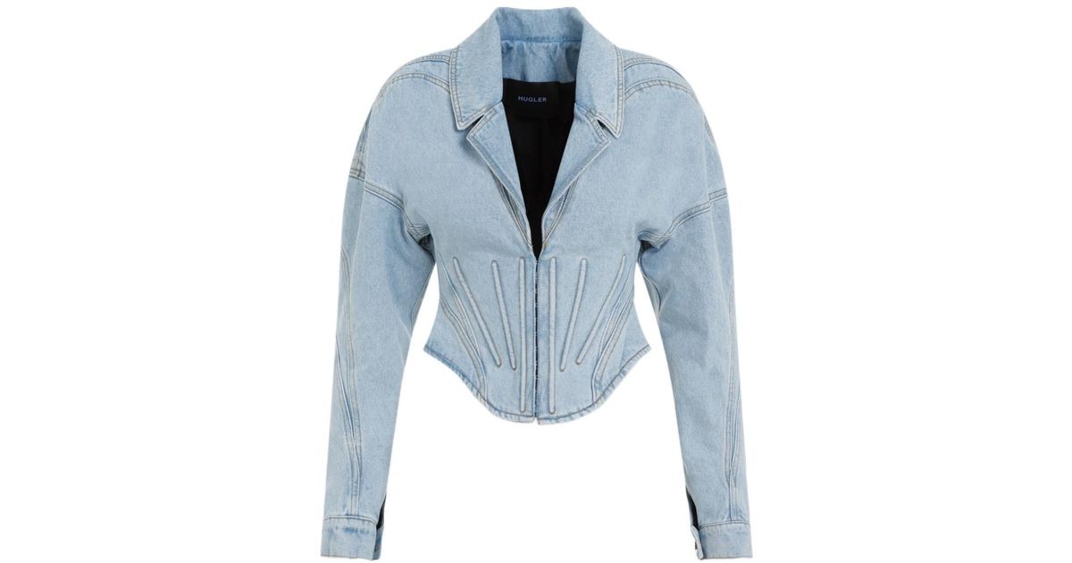 Mugler Tailored Corset Denim Jacket in Blue | Lyst