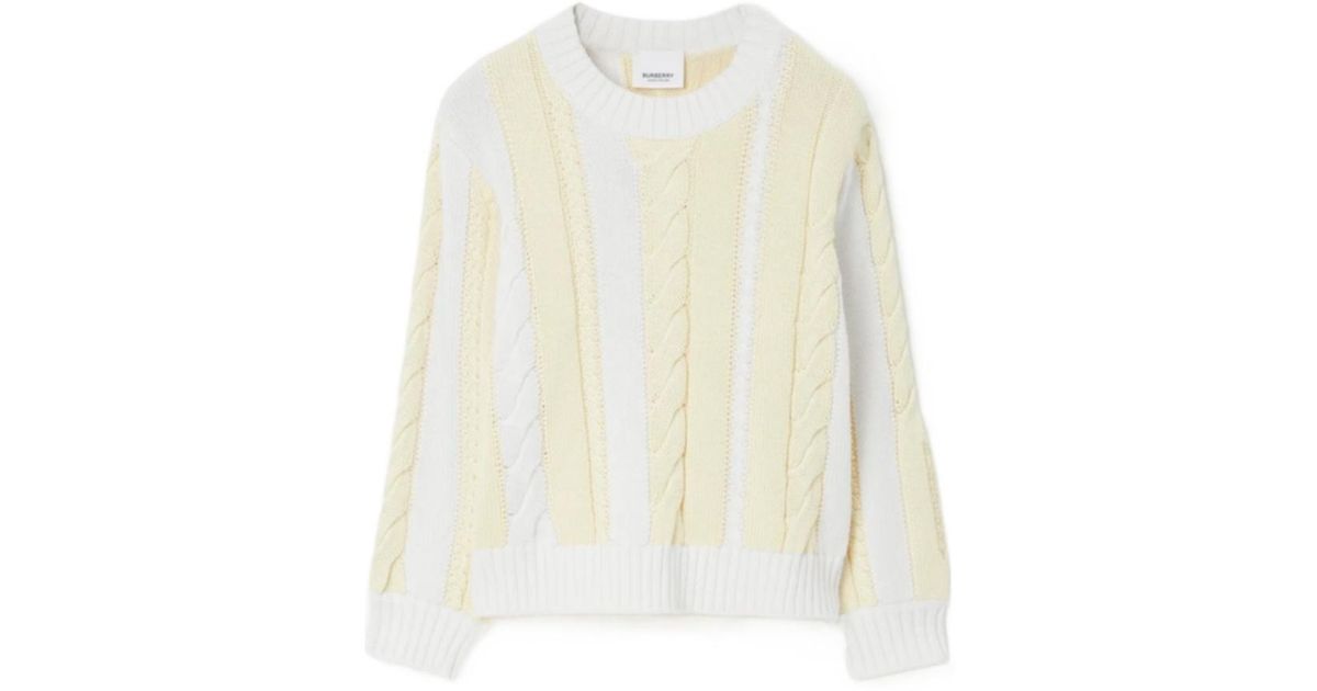 Burberry Cable-Knit Wool-Cotton Jumper in White | Lyst