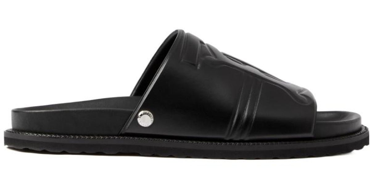 Burberry Embossed Monogram Motif Leather Slides in Black for Men | Lyst