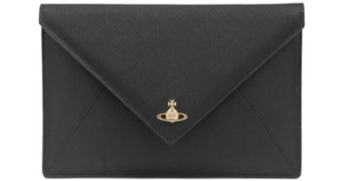 Vivienne Westwood Saffiano Plain Cloth Envelope Clutch in Black | Lyst