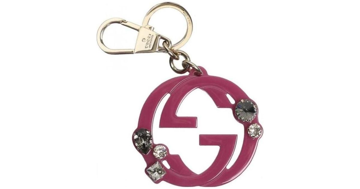 Gucci Double G Crystal Key Chain in Pink | Lyst
