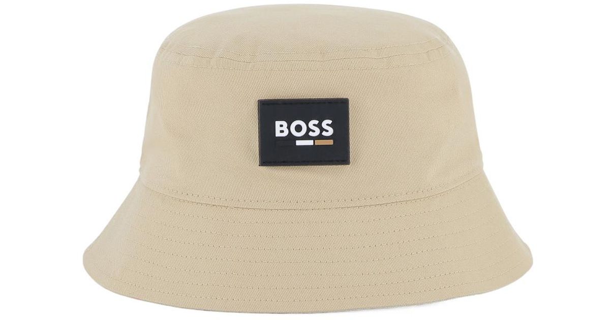 BOSS Logo-Rubberised Bucket Hat in Natural | Lyst