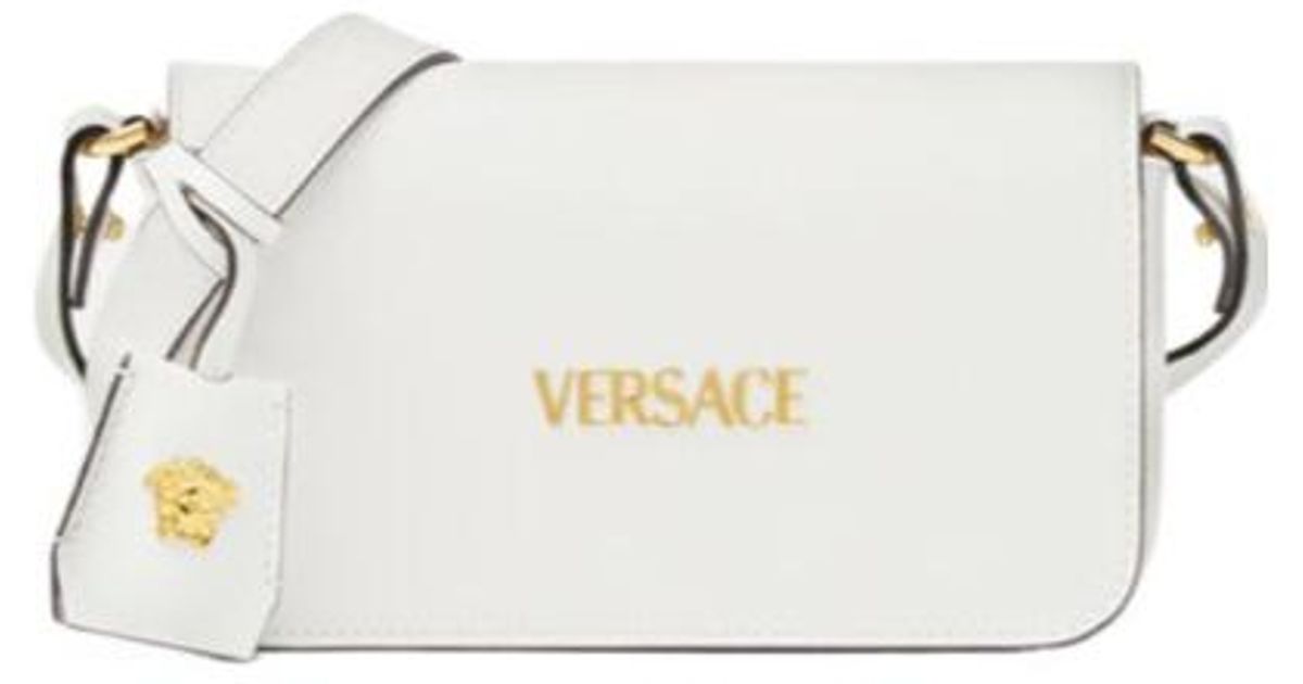 Versace Logo-Lettering Shoulder Bag in White | Lyst