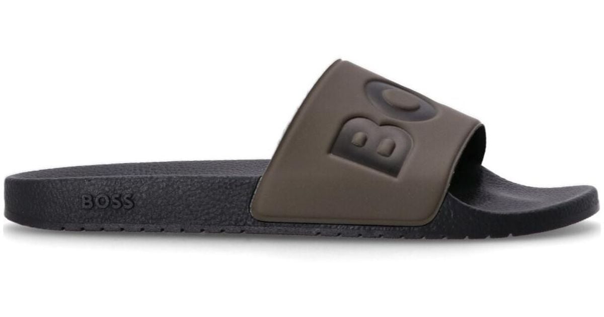 BOSS Logo Details Slippers in Brown for Men | Lyst