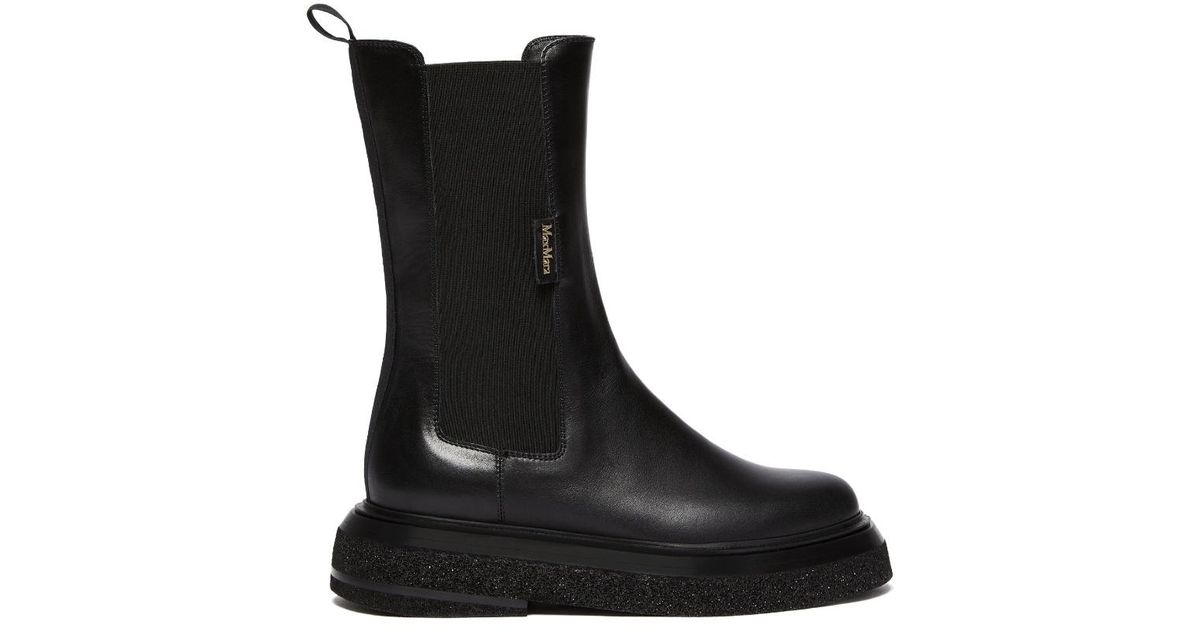 Max Mara Almond-Toe Leather Boots in Black | Lyst