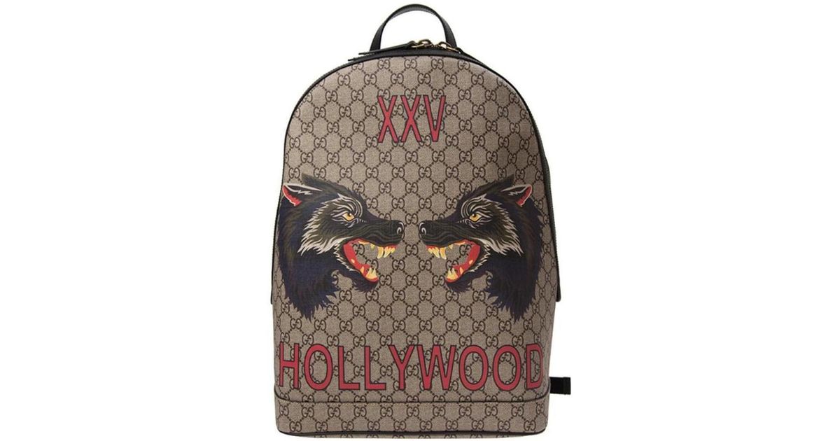 Gucci Wolf Head Printed Backpack in Brown for Men | Lyst