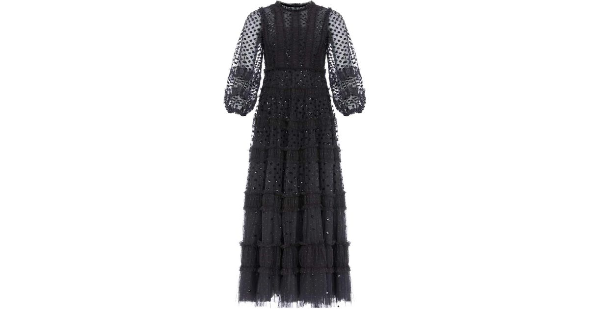 Needle & Thread Dot Shimmer Sequined Gown in Black | Lyst