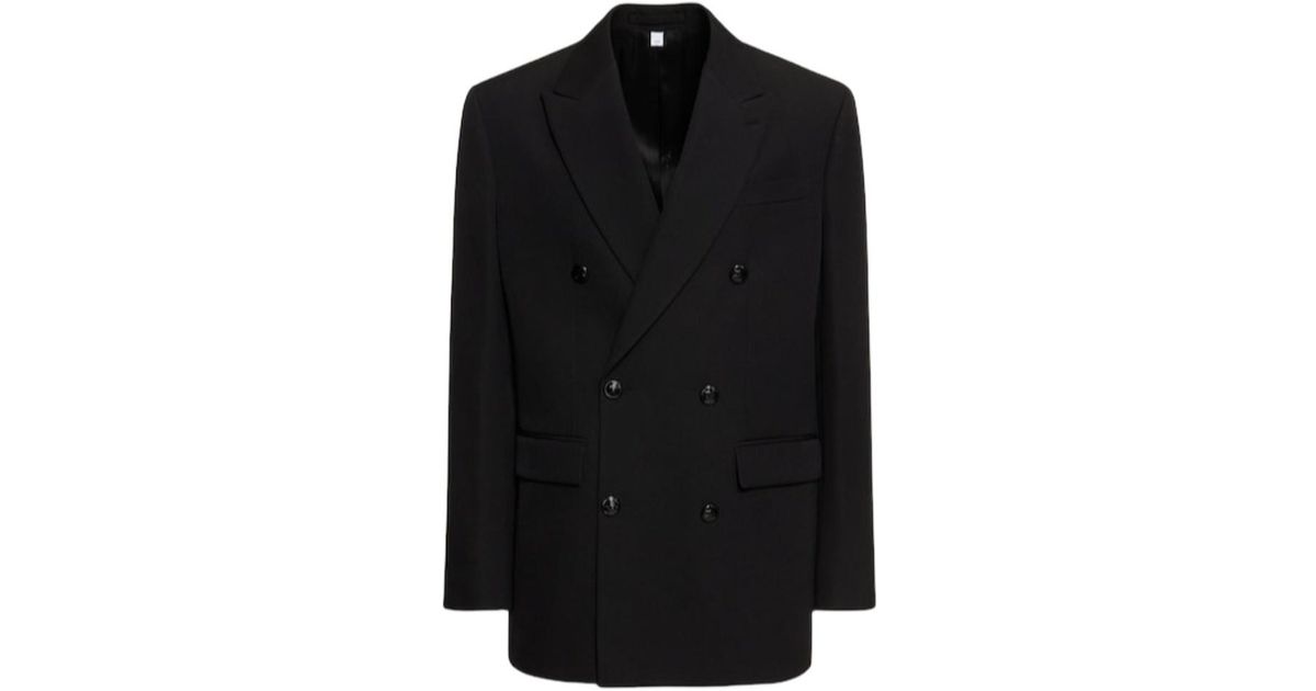 Burberry Double-Breasted Suit Jacket in Black for Men | Lyst