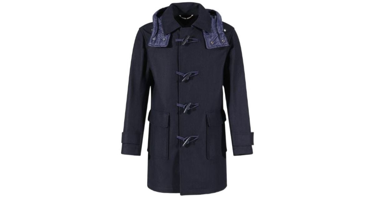 BOSS Toggle-Fastening Wool Duffle Coat in Blue for Men | Lyst
