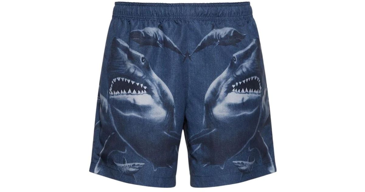 Burberry Martin Logo Beach Shorts in Blue for Men | Lyst