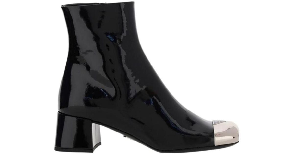 Prada Triangle Logo Plaque Boots in Black | Lyst