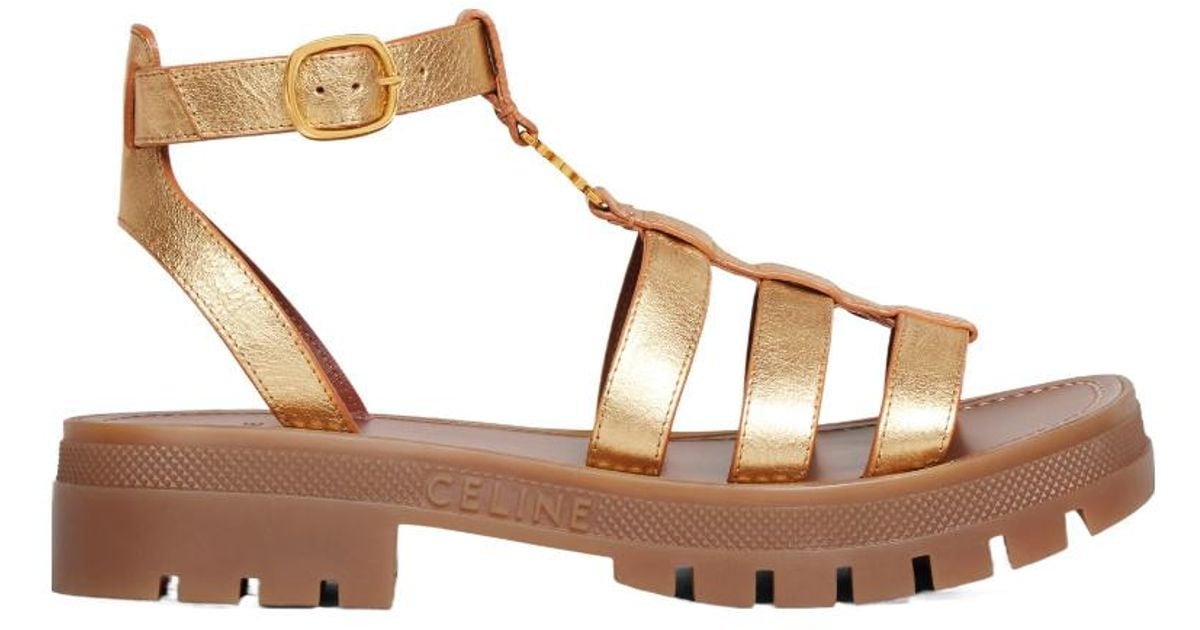 Celine Clea Triomphe Gladiator Chunky Sandals in Brown | Lyst