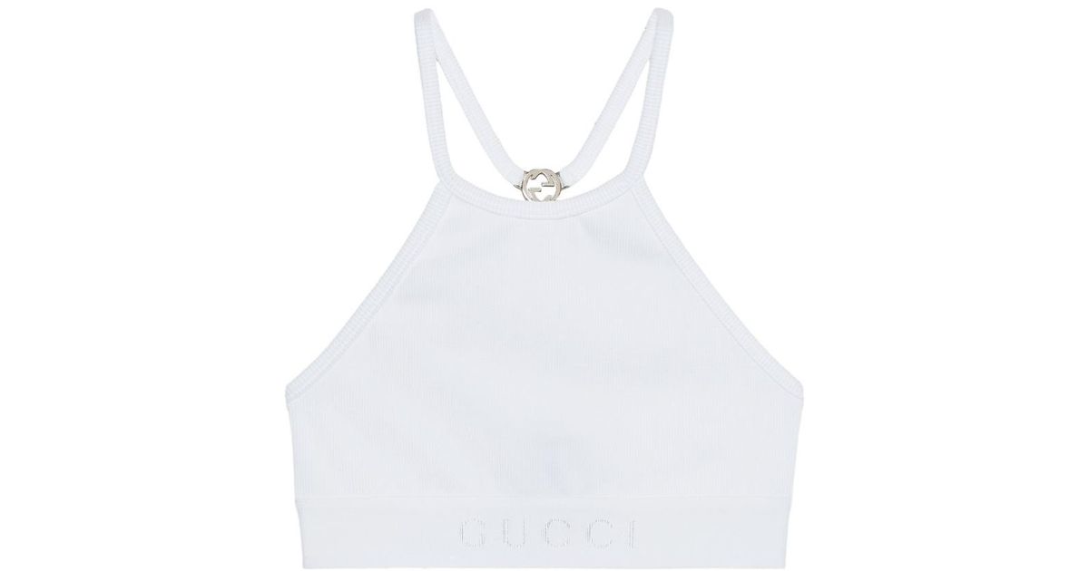 Gucci Interlocking G Ribbed Cropped Top in White | Lyst