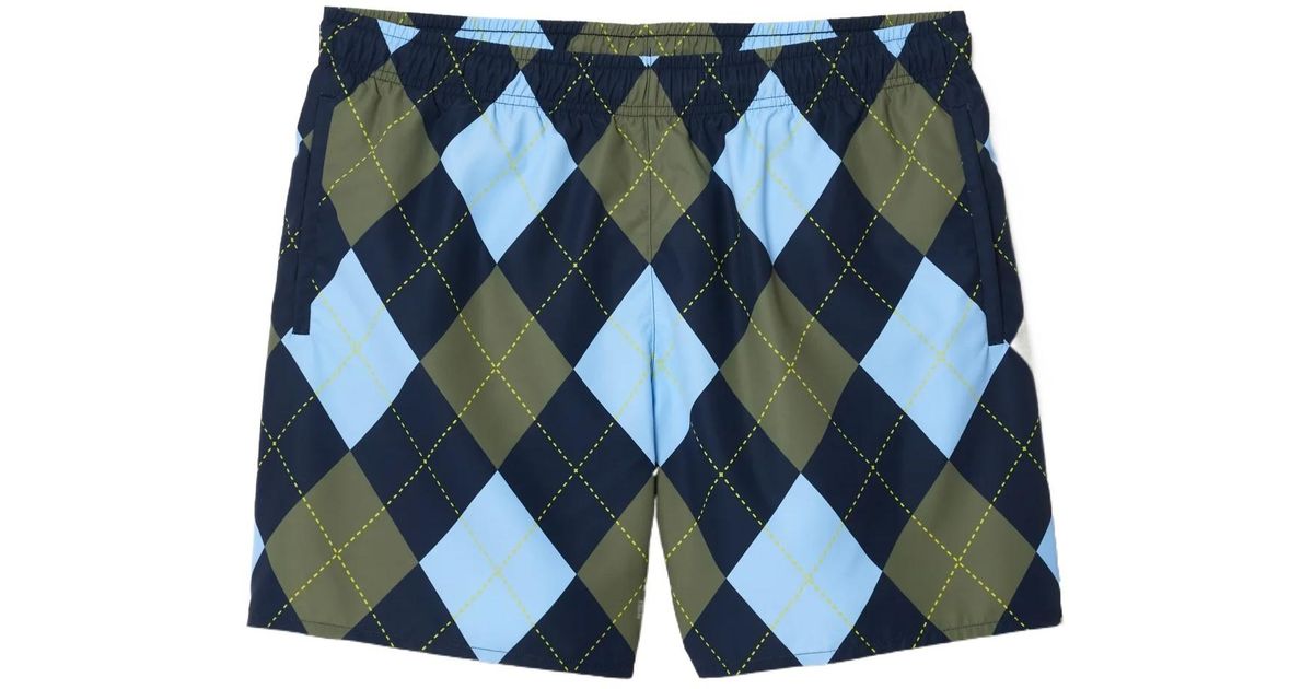 Lacoste Wide-Leg Swimming Trunks in Blue for Men | Lyst