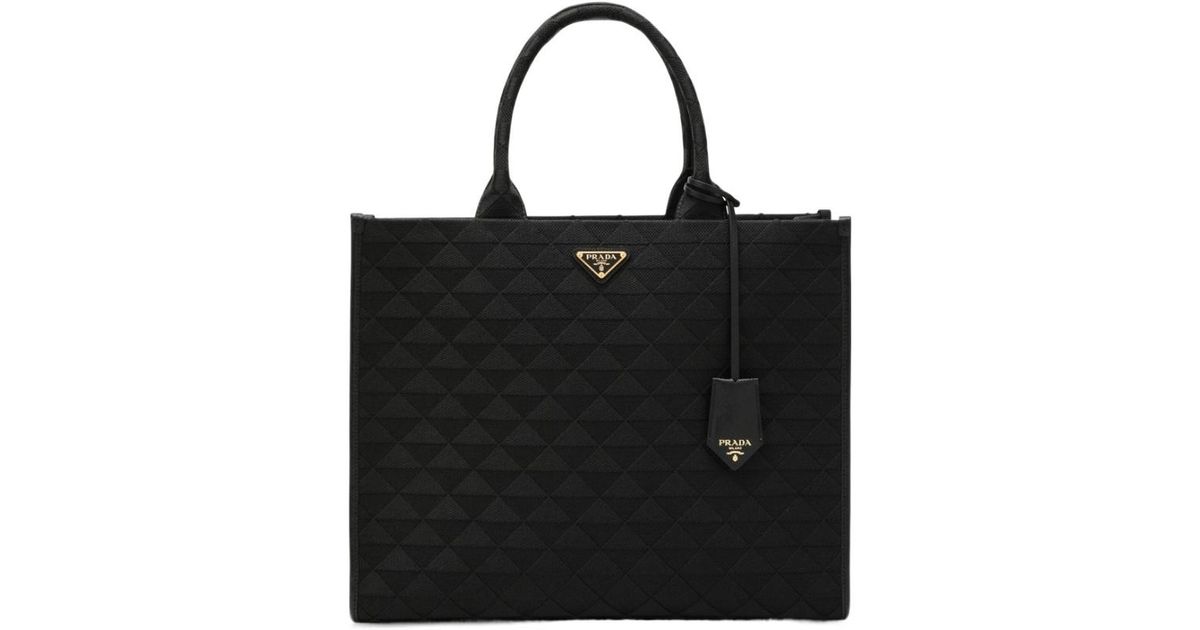 Prada Symbole Large Embroidered Fabric Bag in Black | Lyst