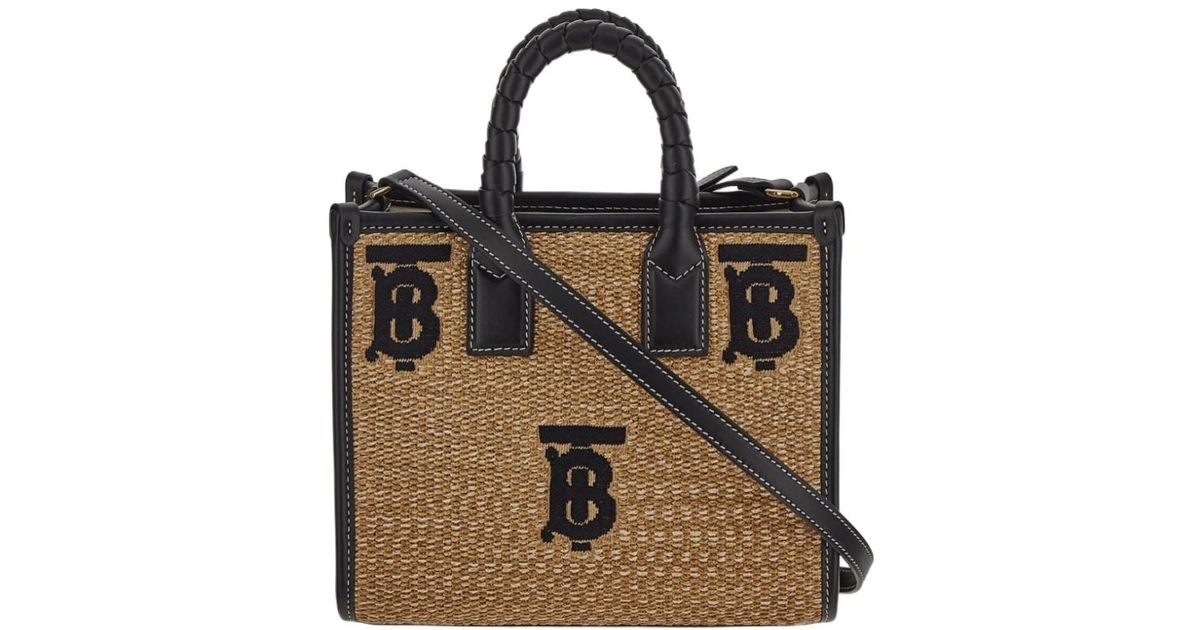 Burberry Monogram Embroidered Mini Freya Tote Bag in Black | Lyst