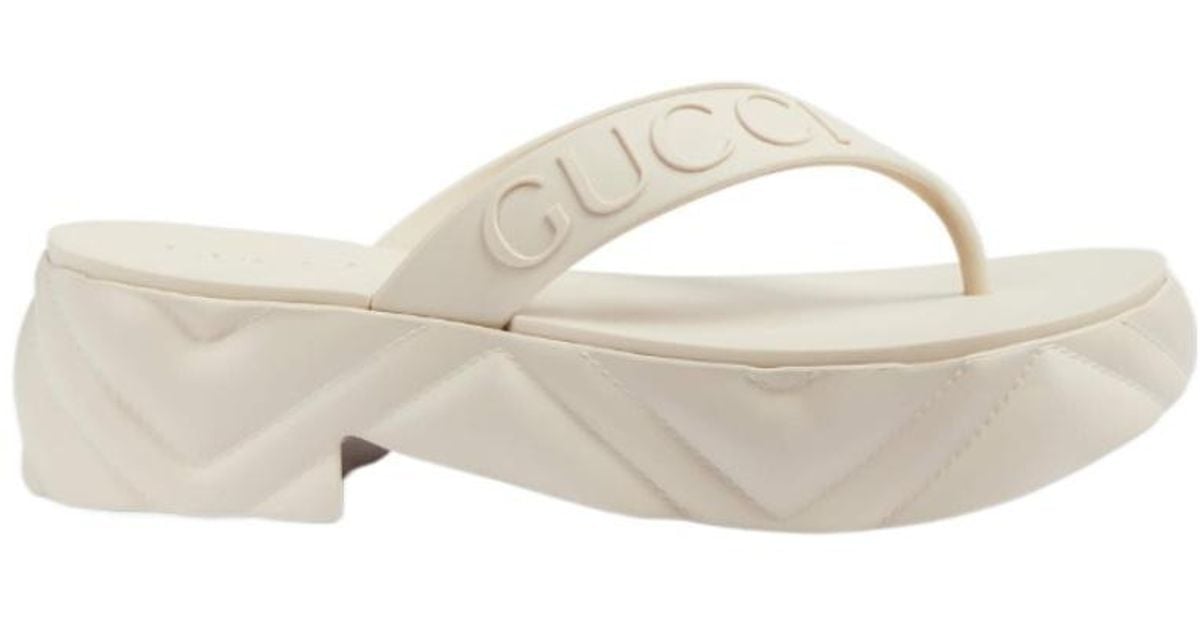 Gucci Logo-Debossed Platform Flip-Flops in White | Lyst