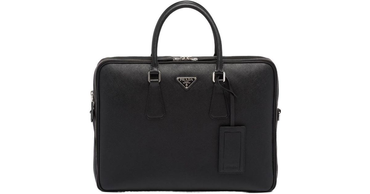 Prada Saffiano Leather Briefcase in Black for Men | Lyst