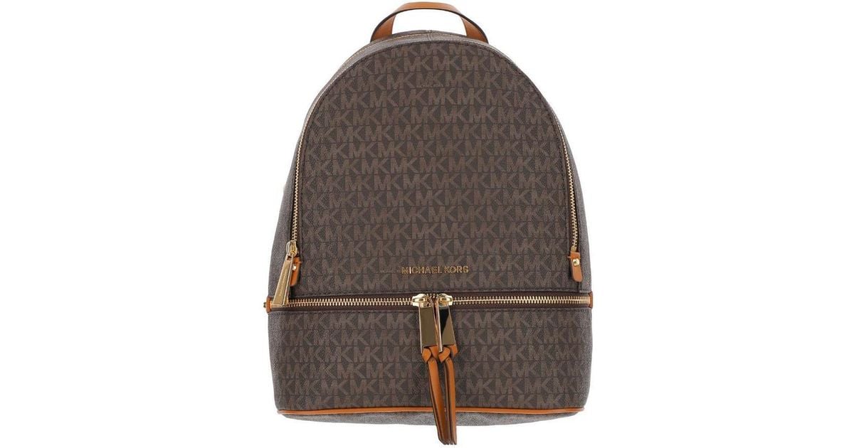Michael Kors Michael Rhea Monogrammed Medium Logo Backpack in Brown | Lyst