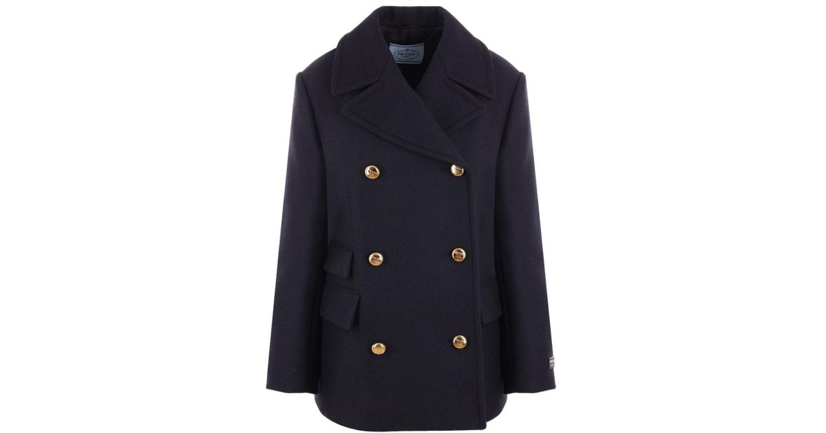 Prada Double-Breasted Virgin-Wool Coat in Blue | Lyst