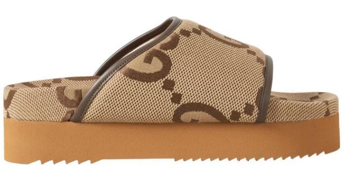 Gucci Gg Supreme Platform Slides in Brown | Lyst