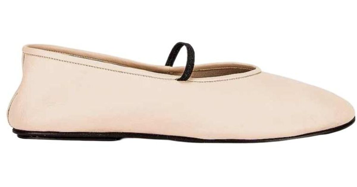 The Row Round Toe Ballet Flats in Natural | Lyst
