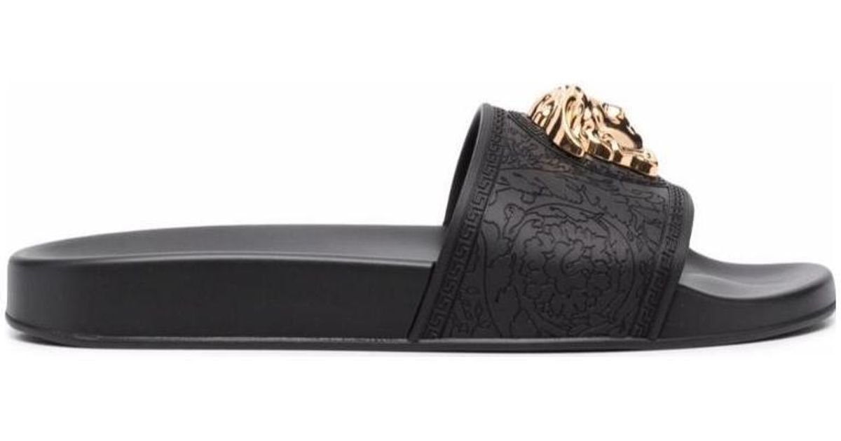 Versace Medusa Head Plaque Slides in Black | Lyst
