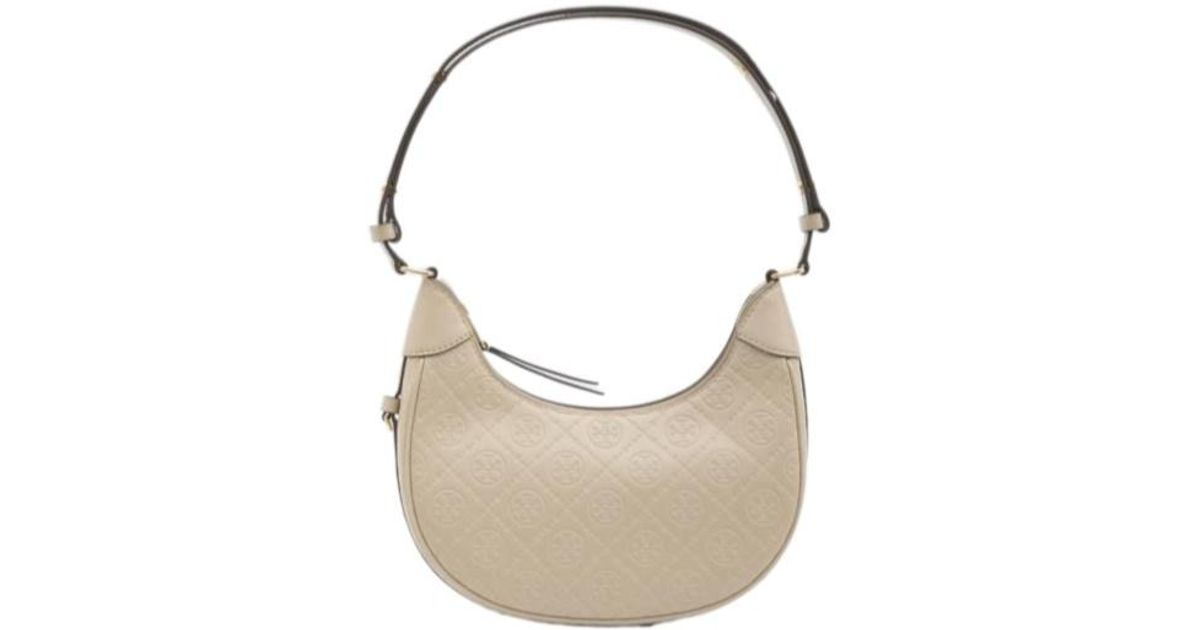 Tory Burch T Monogram Crescent Bag in White | Lyst