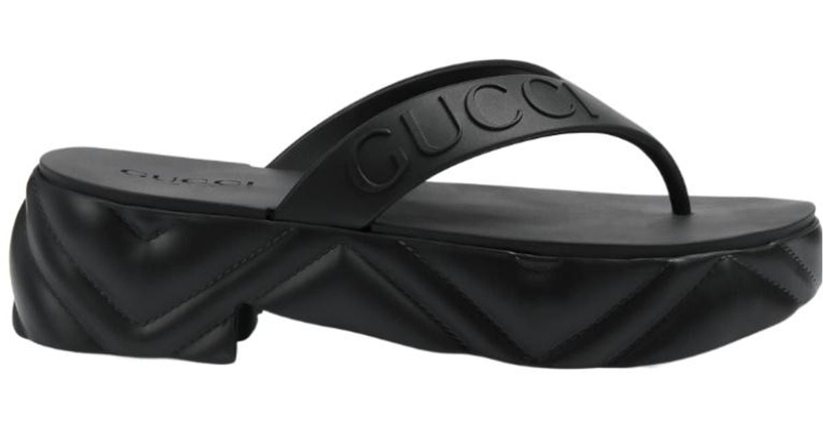 Gucci Logo-Debossed Platform Flip-Flops in Black | Lyst