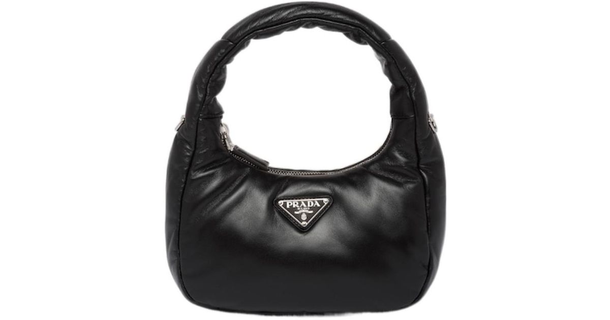 Prada Enamel Triangle-Logo Leather Shoulder Bag in Black | Lyst