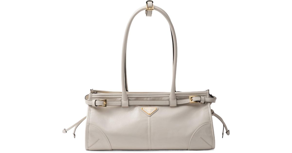 Prada Medium Enamel Triangle Logo Two-Way Bag in White | Lyst
