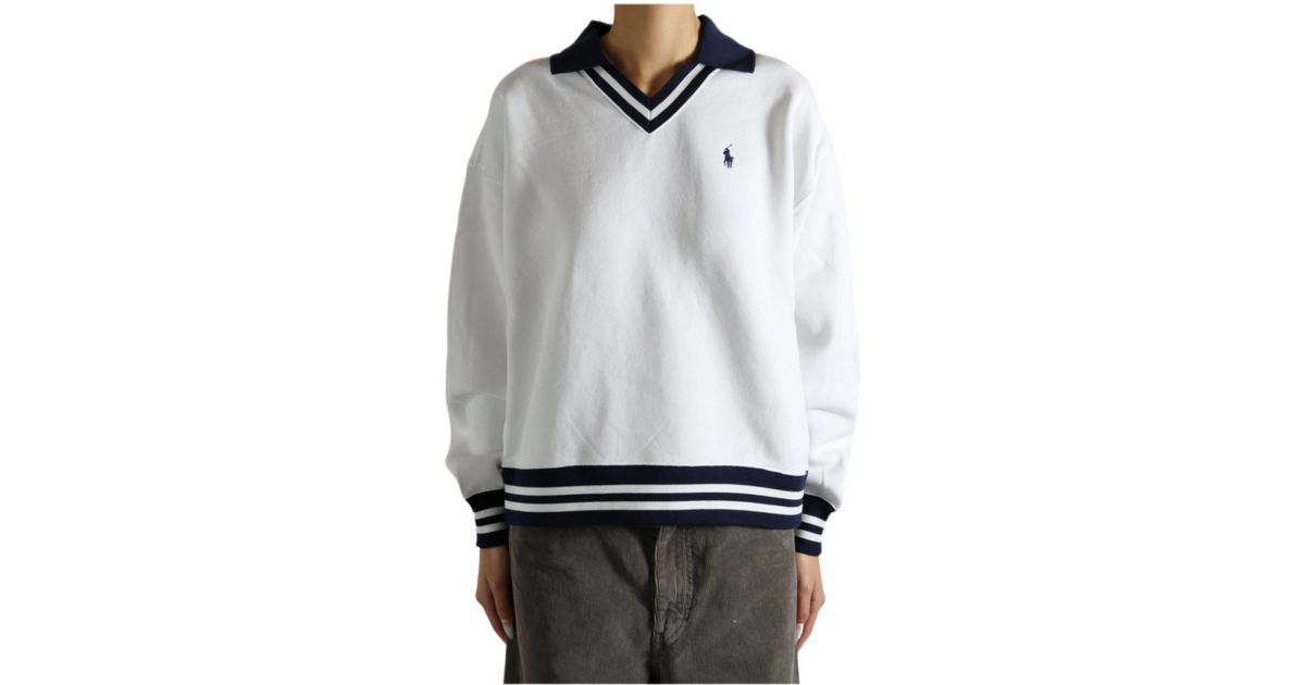 Polo Ralph Lauren Fleece Knit Long Sleeve Collared-Sweatshirt in Gray ...