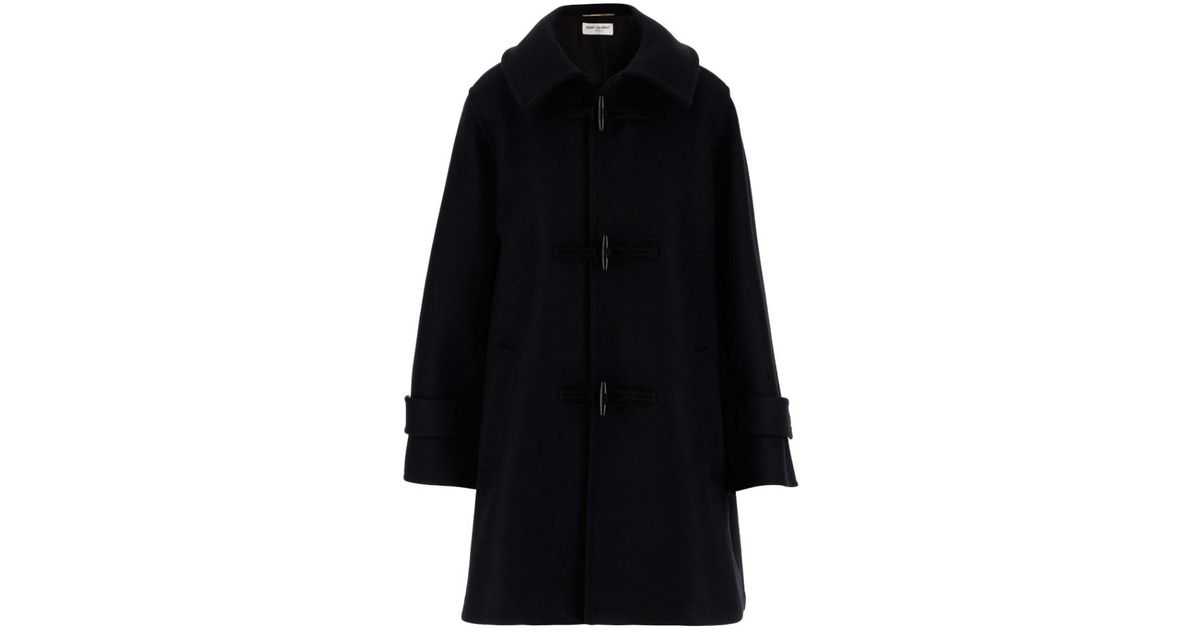 Saint Laurent Short Wool Duffle Coat in Black | Lyst