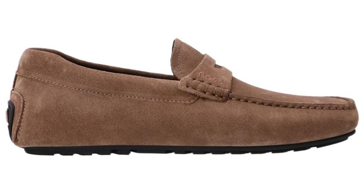 BOSS Round-Head Minoccasin-Bean Shoes in Brown for Men | Lyst