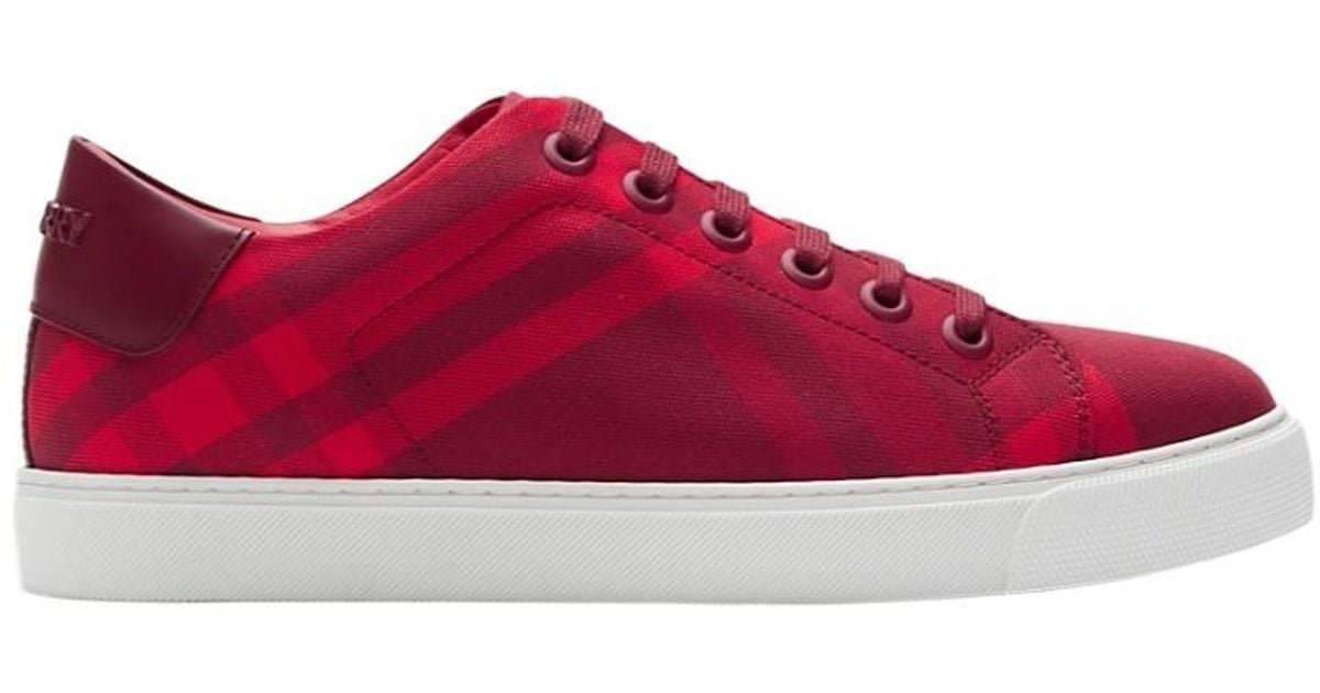 Burberry Check-Plaid Canvas Sneakers in Red | Lyst