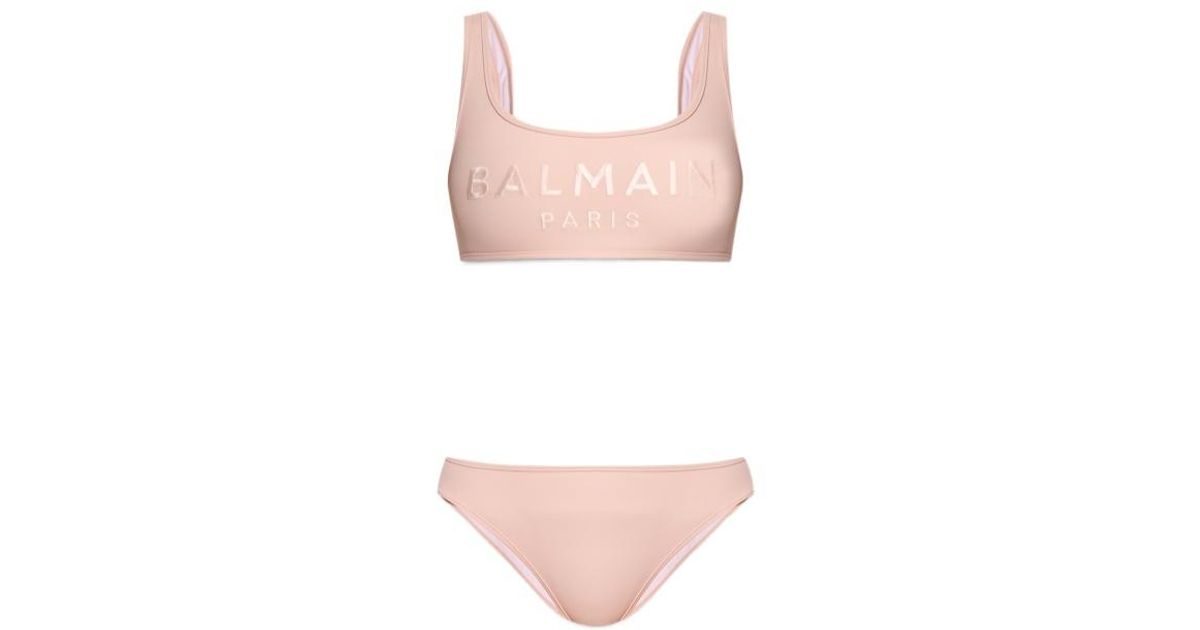 Balmain Logo-Embroidered Bikini Set in Pink | Lyst