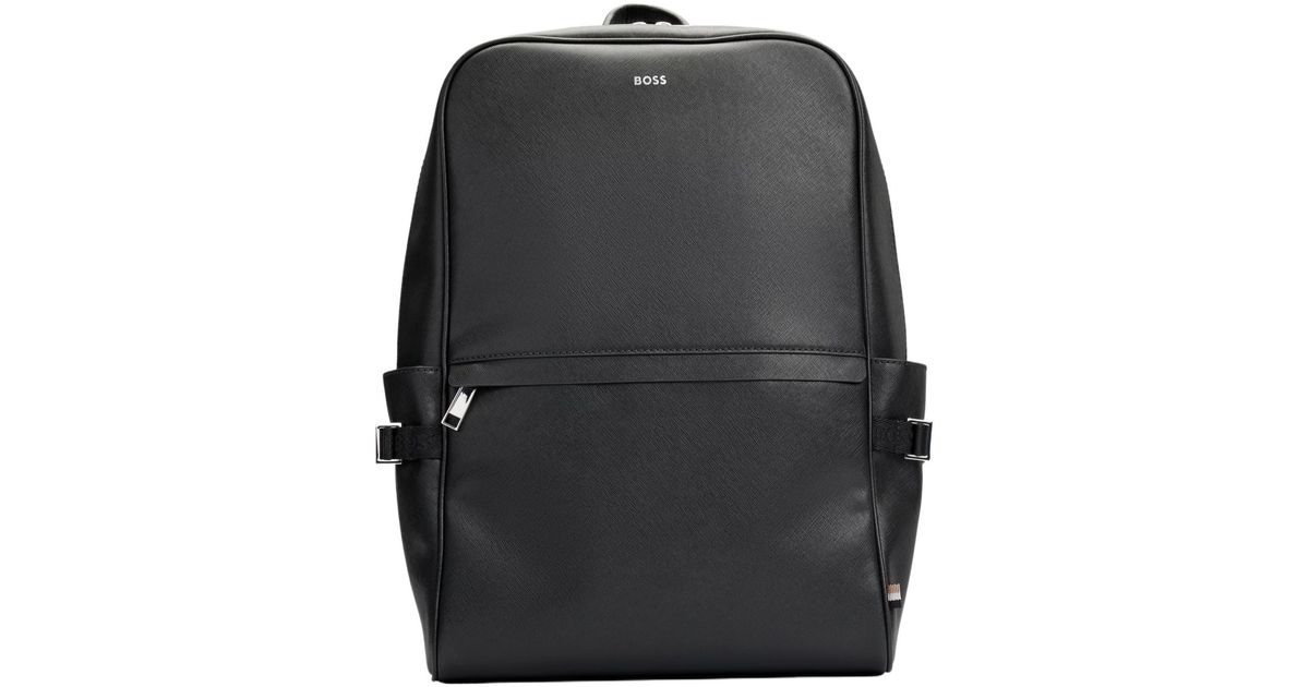 BOSS Logo-Tag Leather Backpack in Black for Men | Lyst