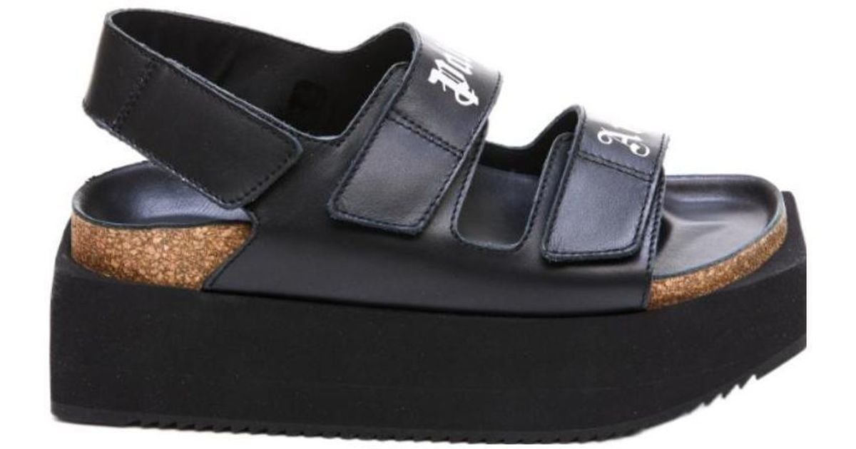 Palm Angels Platform Slip-On Sandals in Black | Lyst