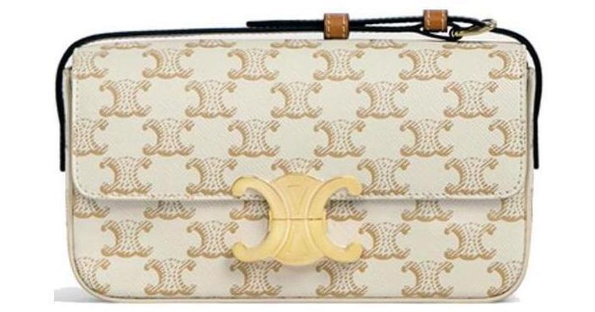 Celine Triomphe Logo Printed Cowhide Shoulder Backpack in Natural | Lyst