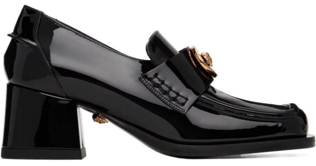 Versace Alia Patent Loafer High Heels With Square Head in Black | Lyst