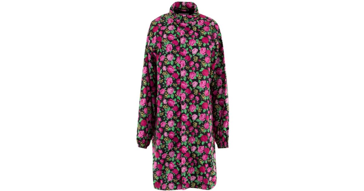 Balenciaga Floral Pattern Hooded Coat in Red | Lyst