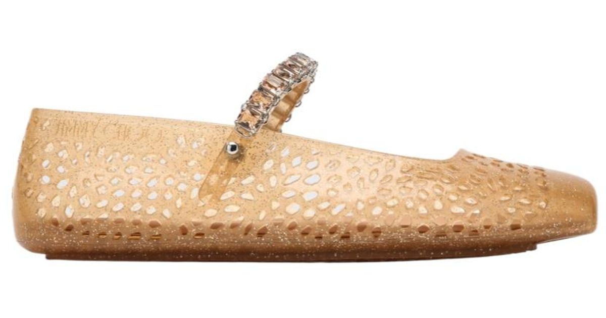 Jimmy Choo Jewelled Laser-Cut Ballerina in Natural | Lyst