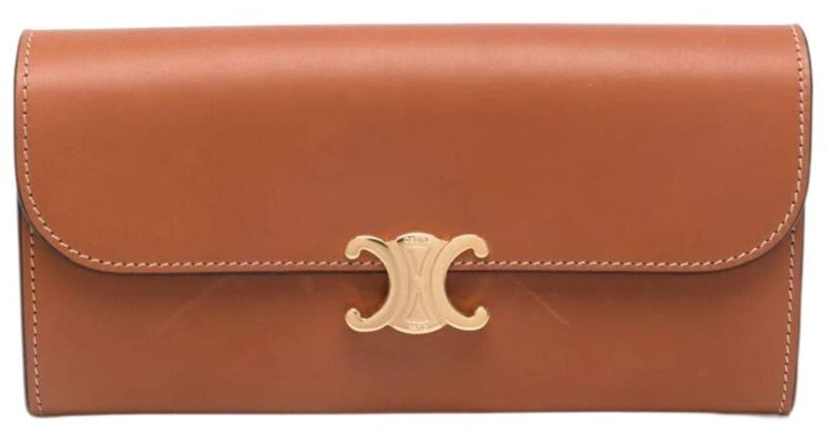 Celine Logo Long Wallet in Brown | Lyst