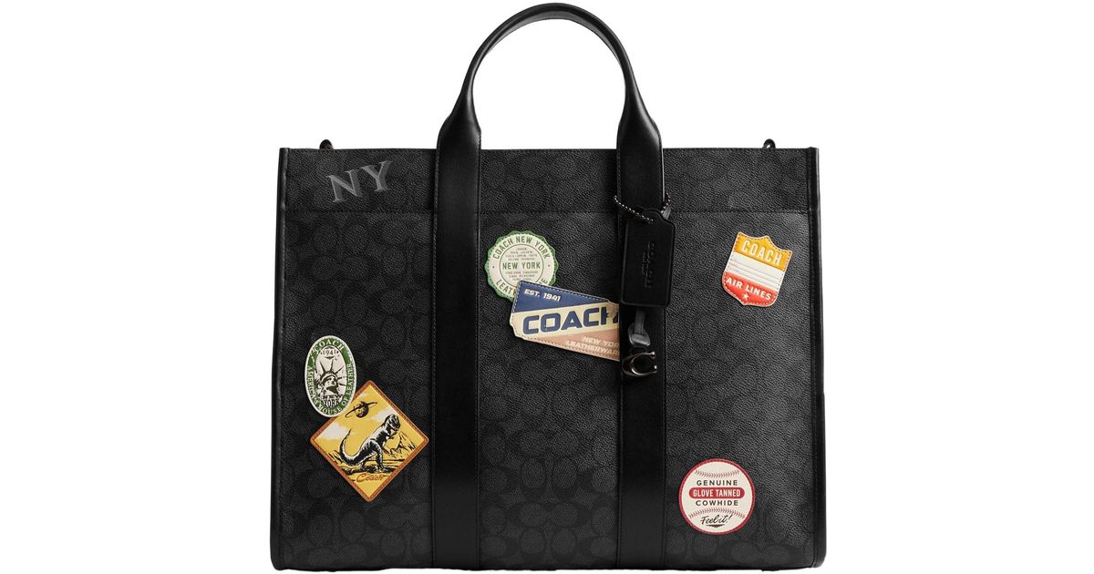 COACH Patch Detailed Wesley Tote Bag in Black for Men | Lyst