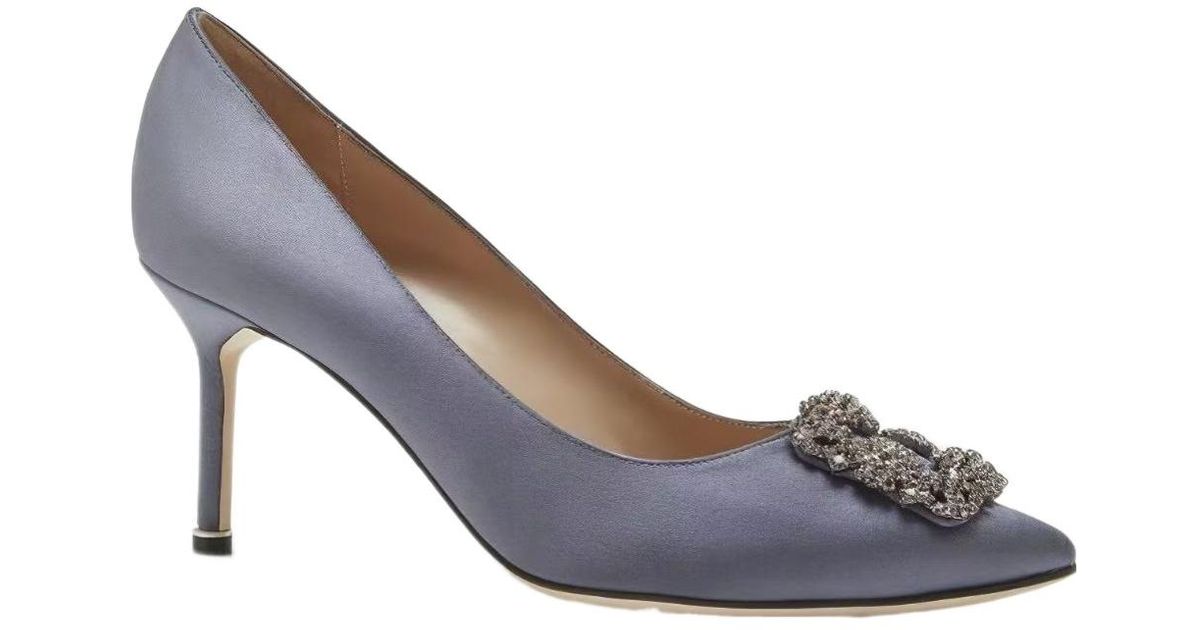 Manolo Blahnik Crystal Buckle Embellished High Heels in Blue | Lyst