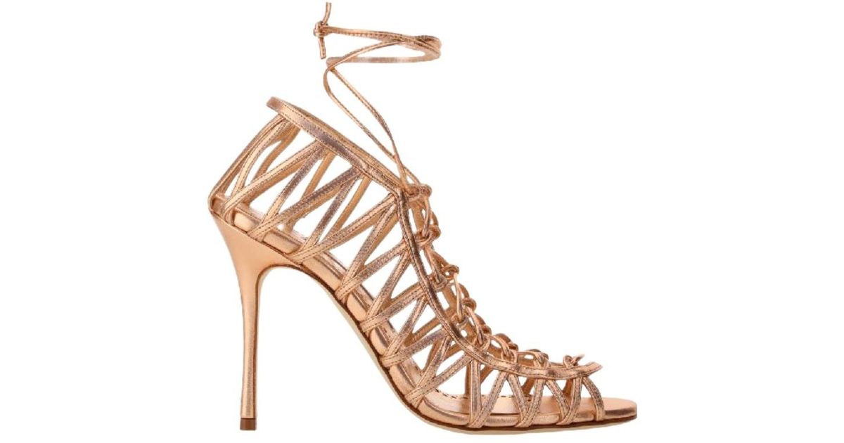Manolo Blahnik Logo High-Heeled Sandals in Pink | Lyst