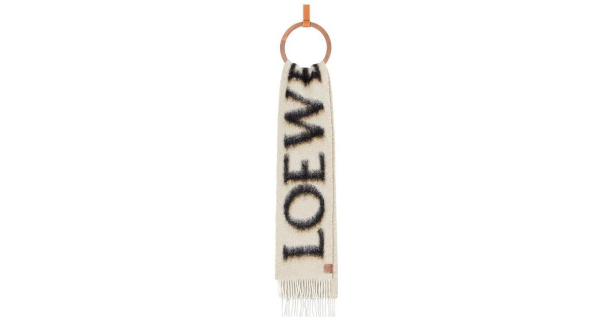 Loewe Intarsia-Knit Logo Brushed Scarf in White | Lyst