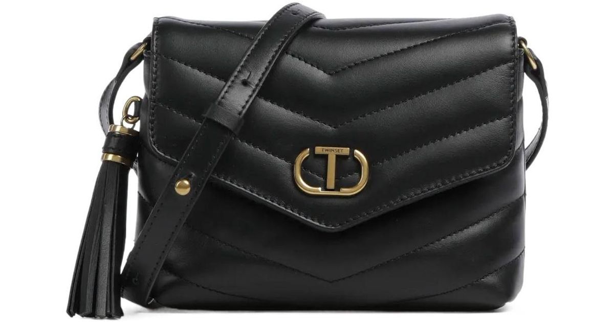 Twin Set Logo Logo Satchel Bag in Black | Lyst